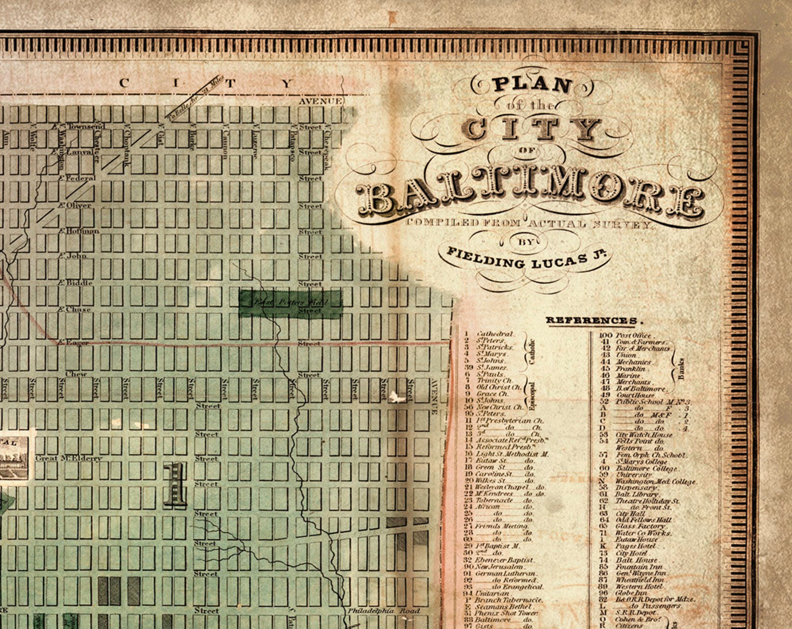 Vintage Map of Baltimore METAL Triptych 54x36 FREE - Etsy