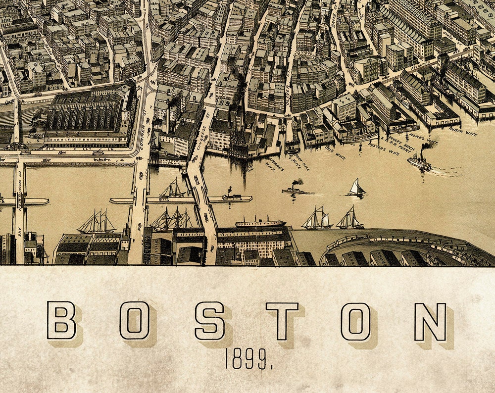 Vintage Map of Boston METAL Triptych 36x24 FREE SHIPPING | Etsy