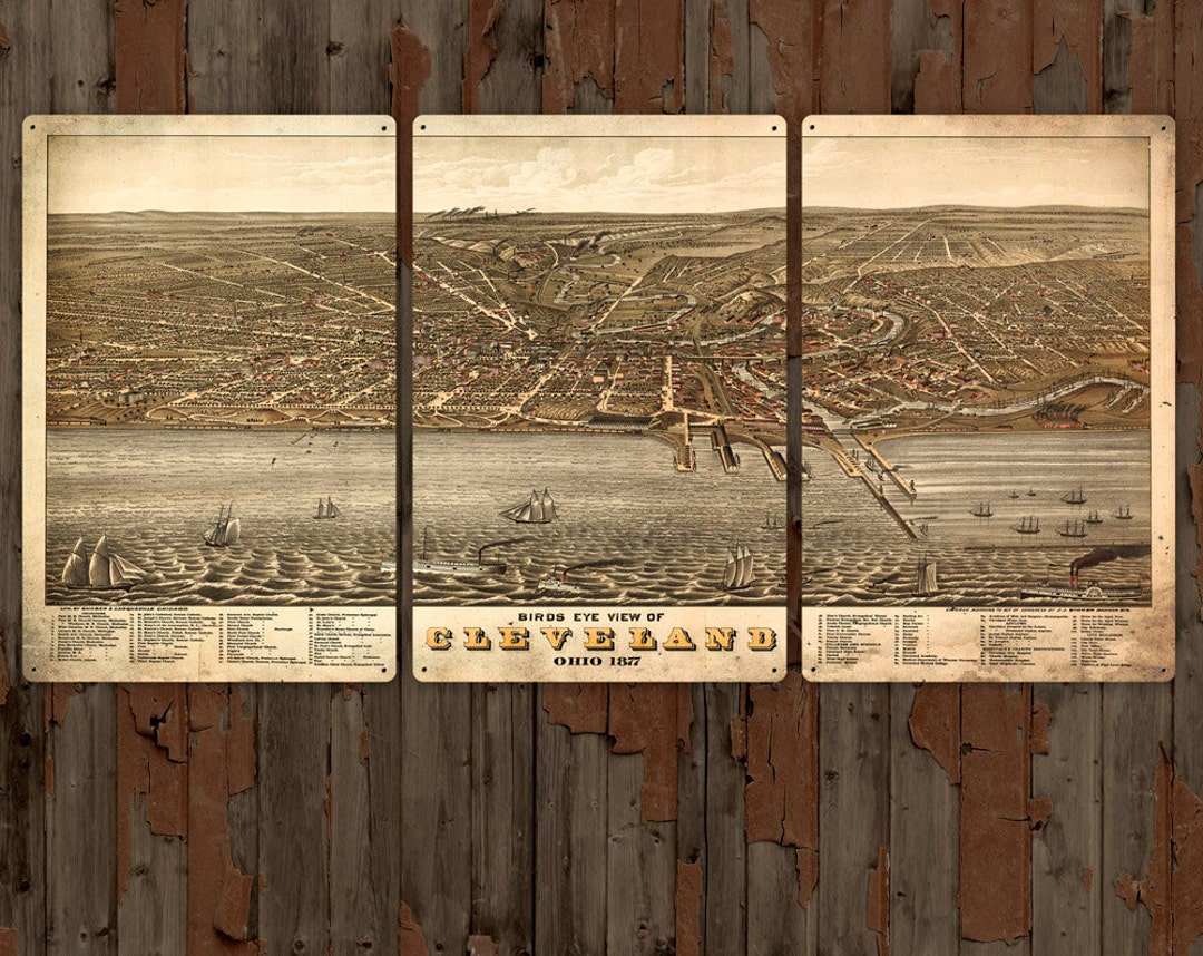 Vintage Map of Cleveland Ohio METAL Triptych 48x24 FREE - Etsy