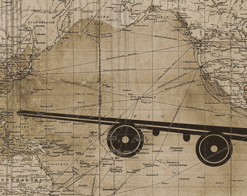 747 Jumbo Jet METAL Map Triptych 54x18 FREE SHIPPING - Etsy