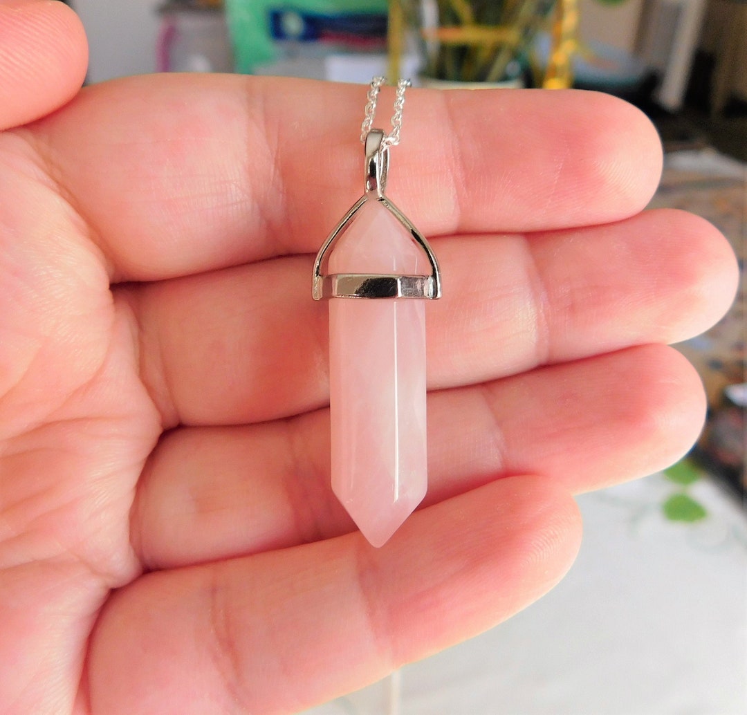 Rose Quartz Spike Necklace , Pink Crystal Point Necklace , Rose Quartz ...
