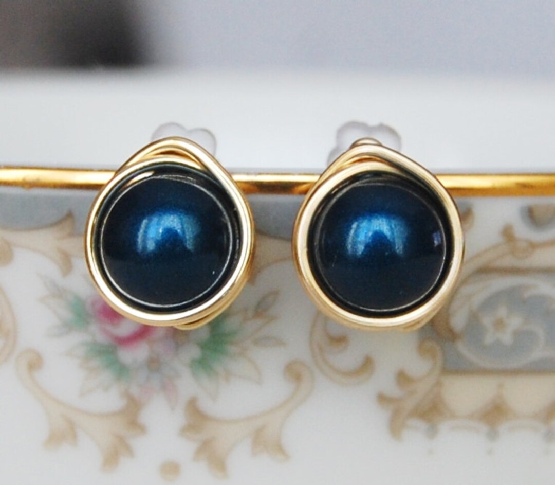 Light Navy Blue Studs , Bridesmaid Earrings , Navy Earrings , Silver ...
