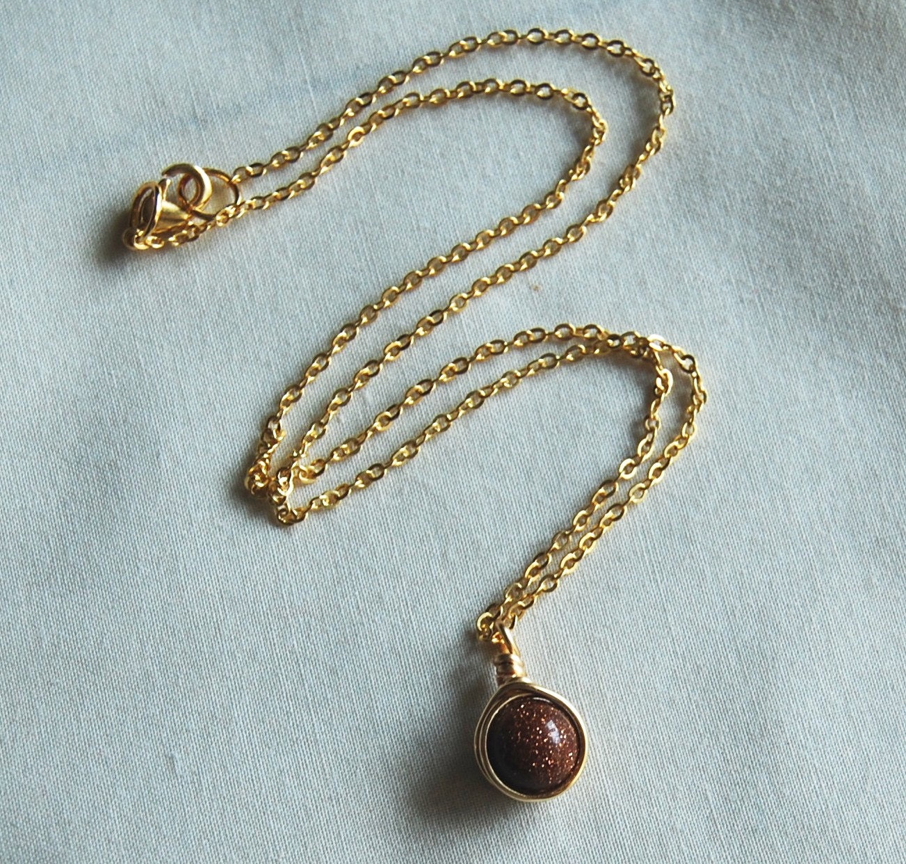 Goldstone Necklace , Fall Necklace , Bridesmaids Necklace , Gold Brown ...