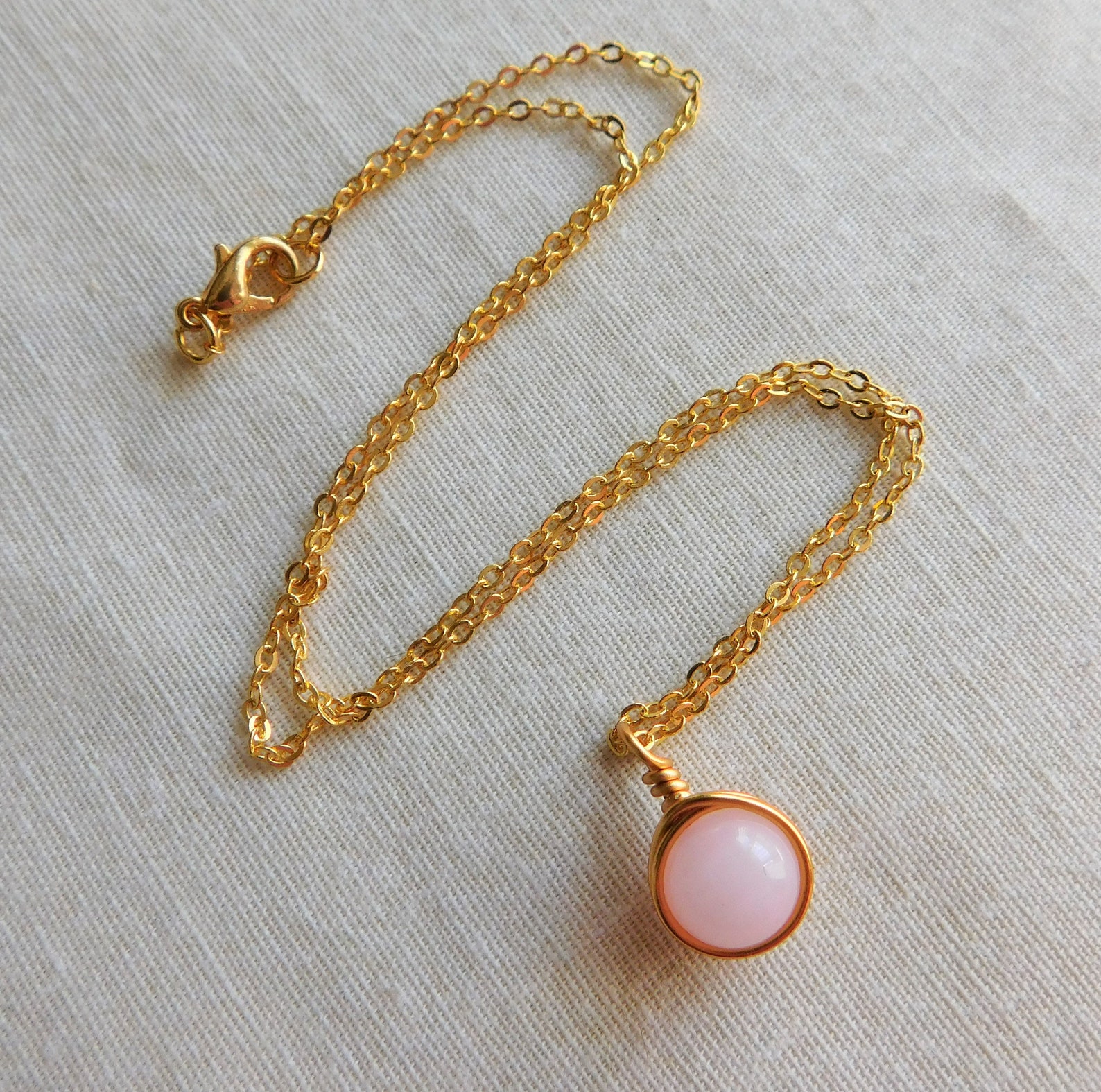 Rose Quartz Necklace Light Pink Necklace Simple Rose | Etsy