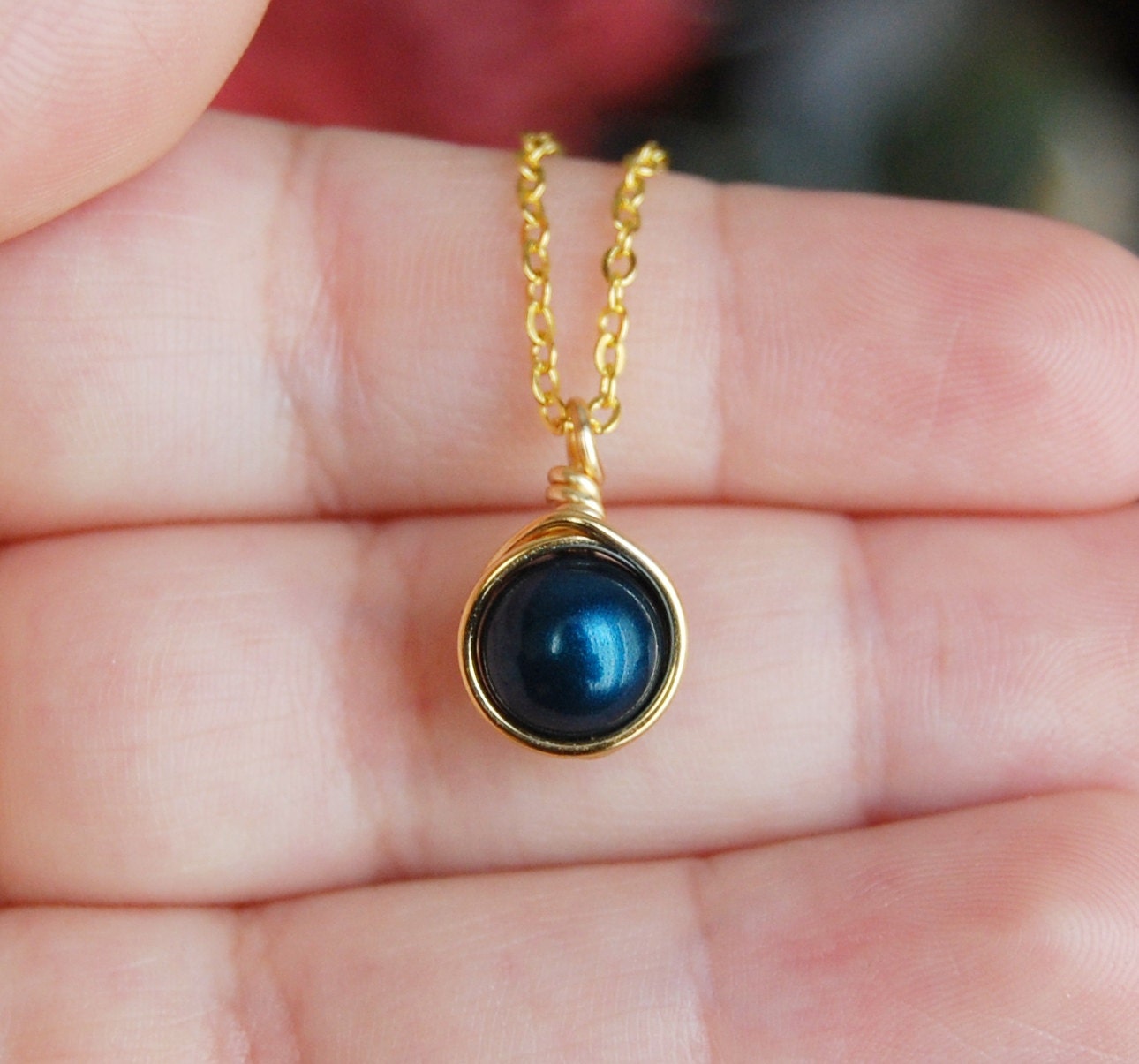 Light Navy Blue Necklace Bridesmaid Necklace Navy Pearl - Etsy