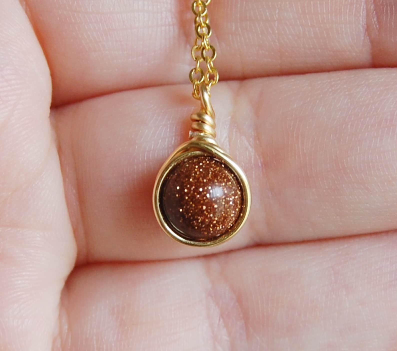 Goldstone Necklace , Fall Necklace , Bridesmaids Necklace , Gold Brown ...