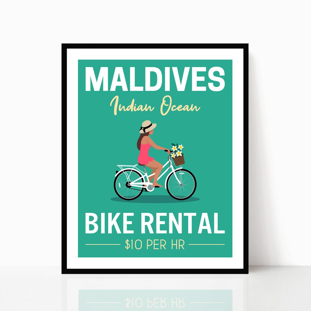 Maldives Bike Rental Poster Travel Beach Tropical Art Print - Etsy