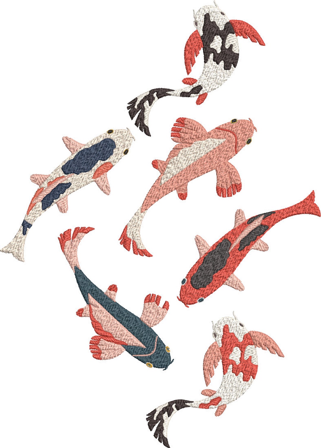 Koi Fish Carp Pond Water Machine Embroidery Design Dish Towels Kitchen ...