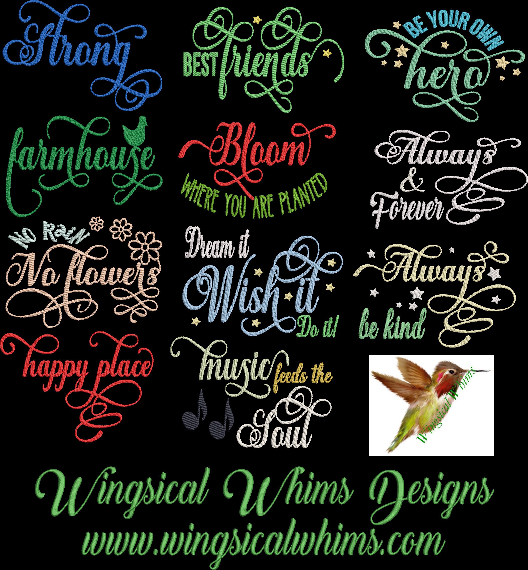 Inspirational Set of 11 Embroidery Designs Word Art Machine | Etsy