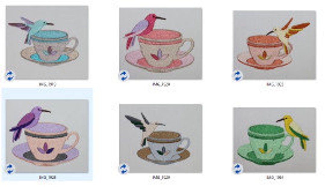 Hummingbirds and Tea Cups Set of 6 Digitized Machine Embroidery Design ...