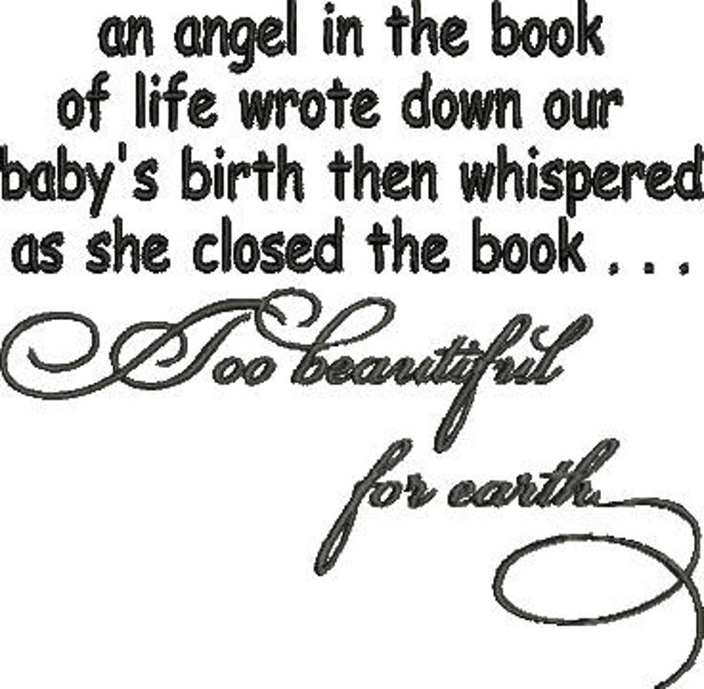 Too Beautiful for Earth Machine Embroidery Design Baby Loss - Etsy