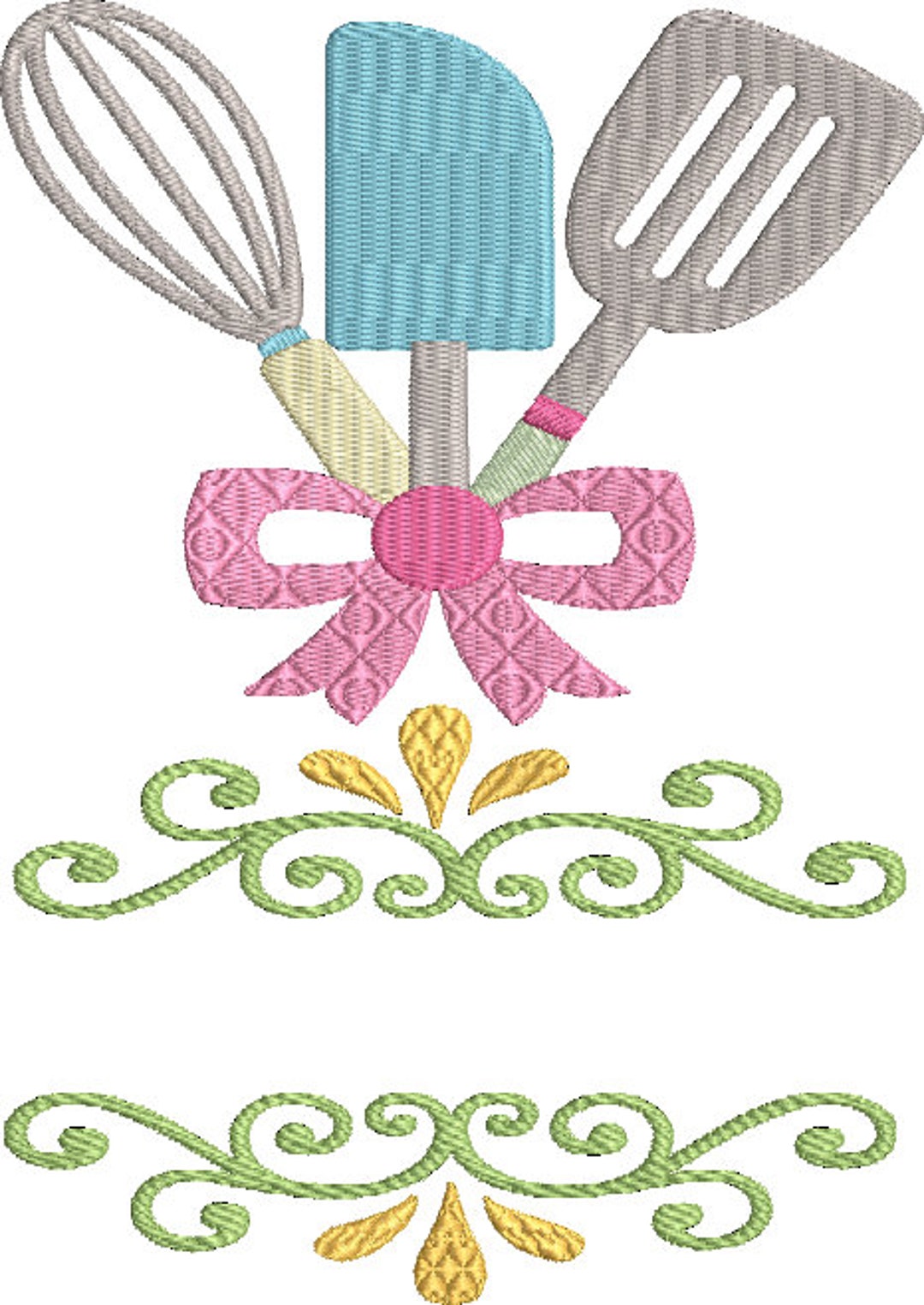 Kitchen Utensils With Split Flourish Design Digitized Machine ...