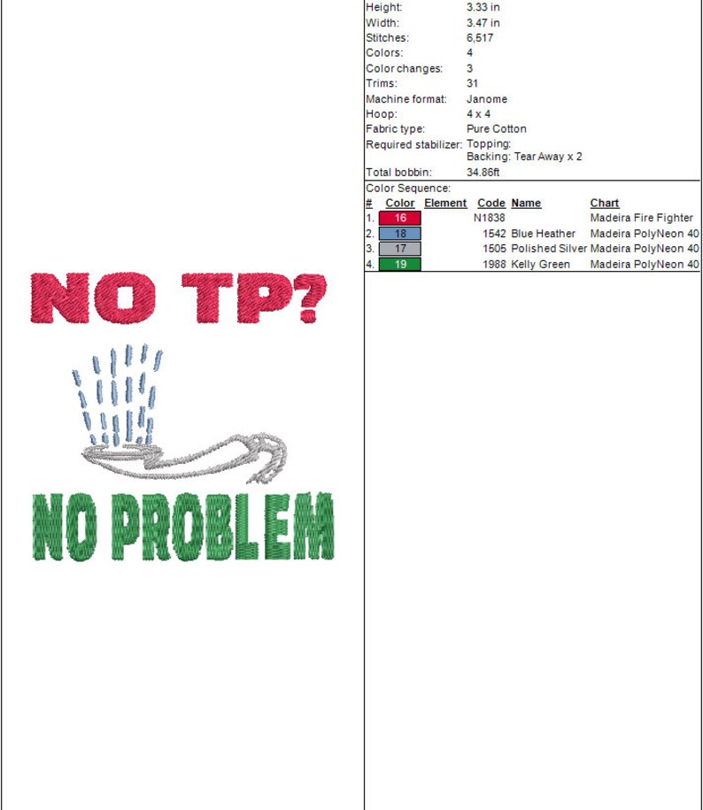 TP Design No 307 Machine Embroidery Design Toilet Paper No TP No ...