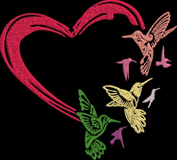 Heart With Hummingbirds Machine Embroidery Design Hummingbird | Etsy