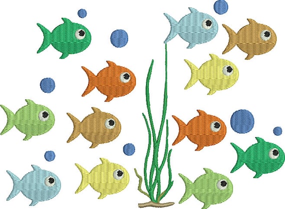 Fish Swimming Machine Embroidery Design Ocean Water | Etsy