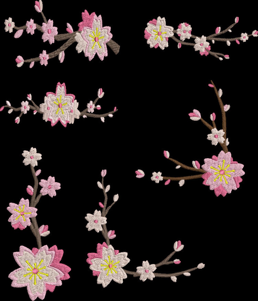 Cherry Blossoms Floral Flowers Split Design Digitized Machine ...