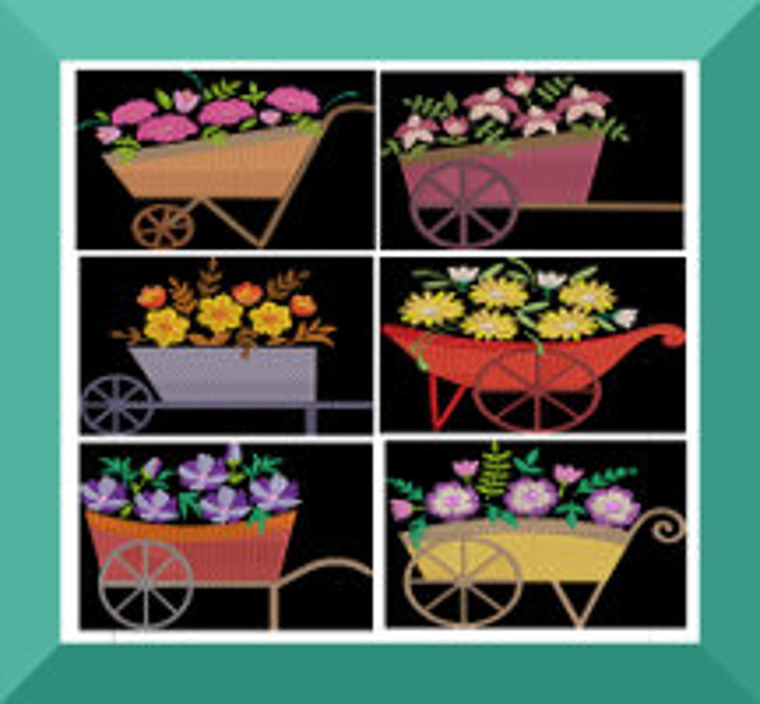 Flowers and Carts Set Digitized Machine Embroidery Design Digital ...