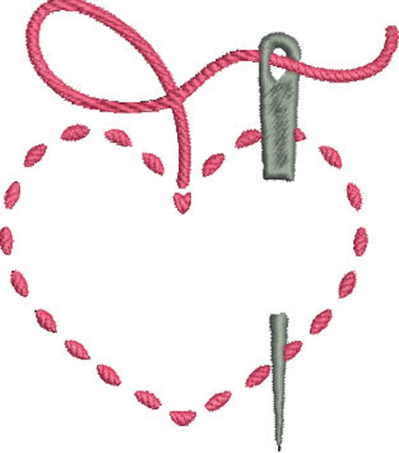 Heart With Needle Monogram Digitized Machine Embroidery Design Sewing ...