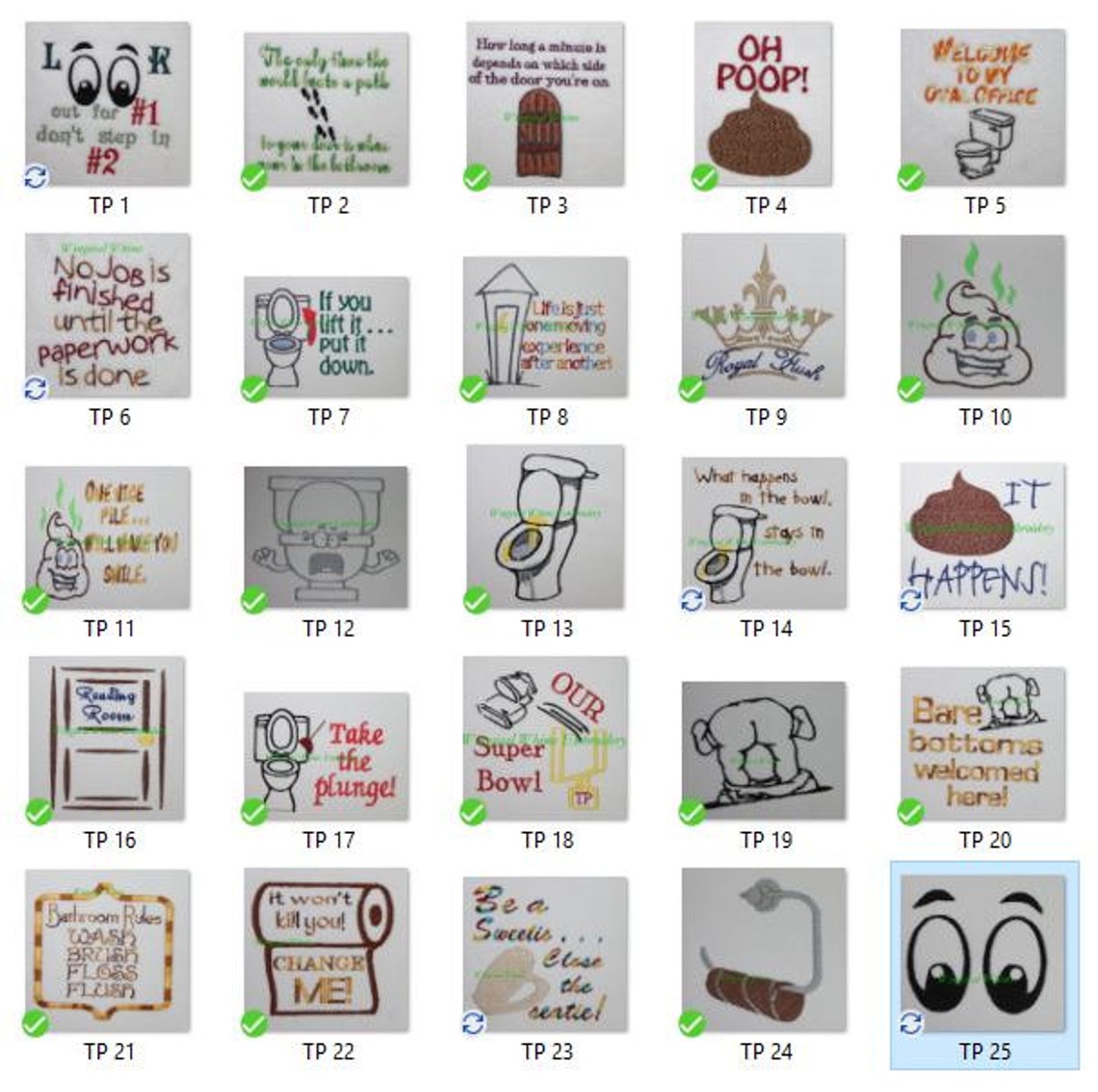 Toilet Paper Machine Embroidery Designs Set of 25 No 1 Through 25 - Etsy