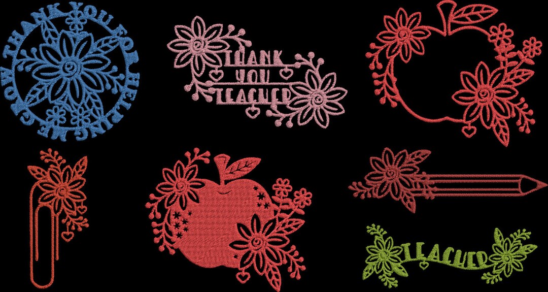 Teacher Set Machine Embroidery Designs School Reading Pillow Teacher ...