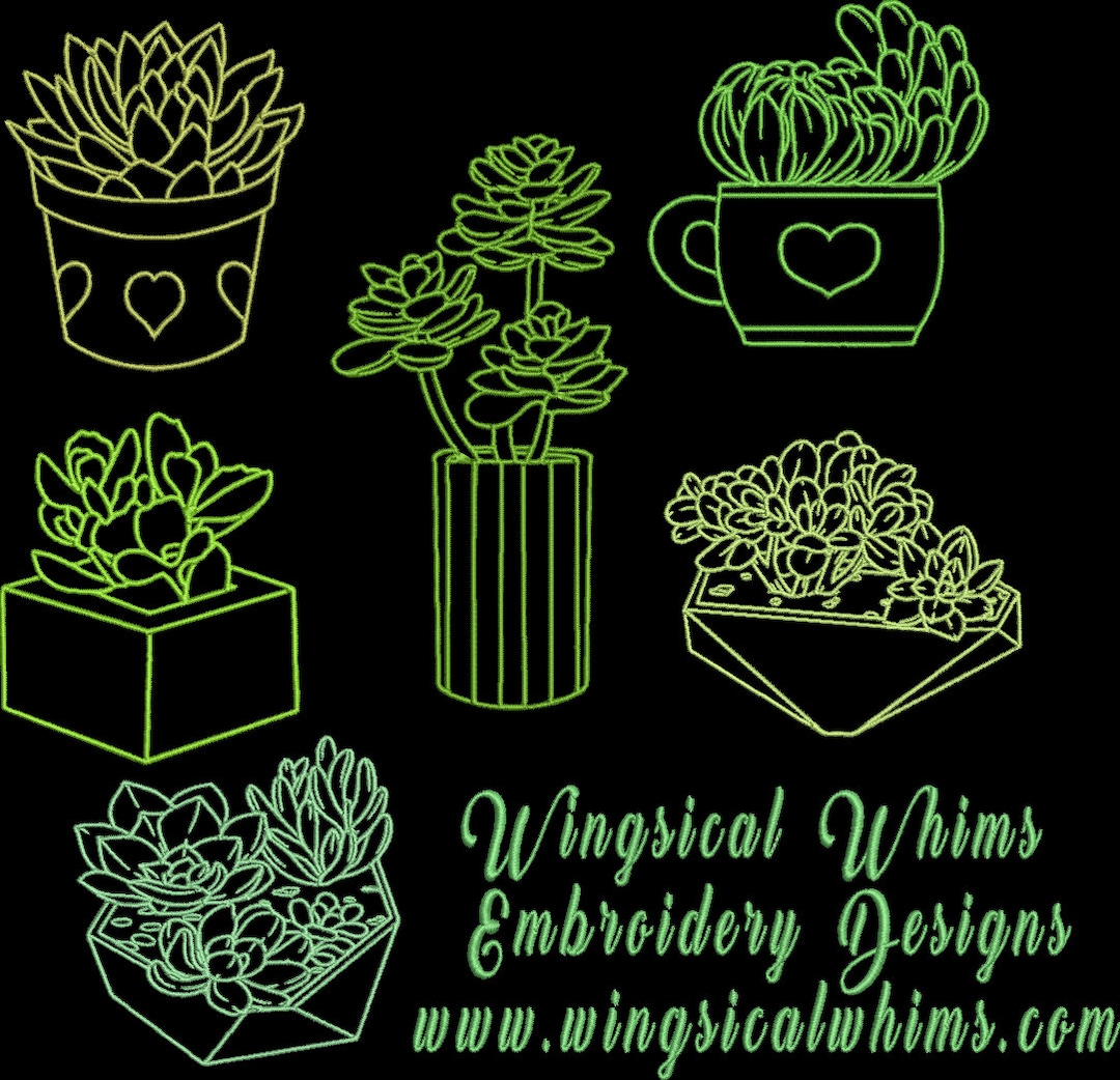 Succulent Set Machine Embroidery Designs Plant Flower - Etsy