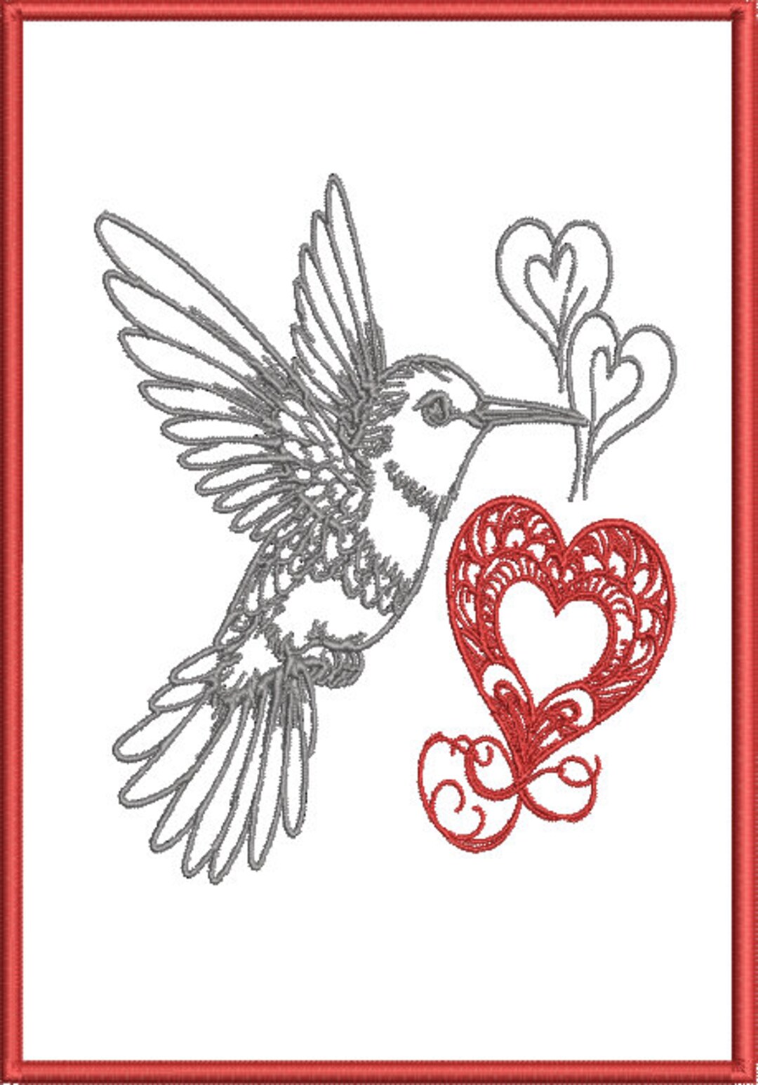 Hummingbird Heart Mug Rug Coaster Machine Embroidery Design in the Hoop ...