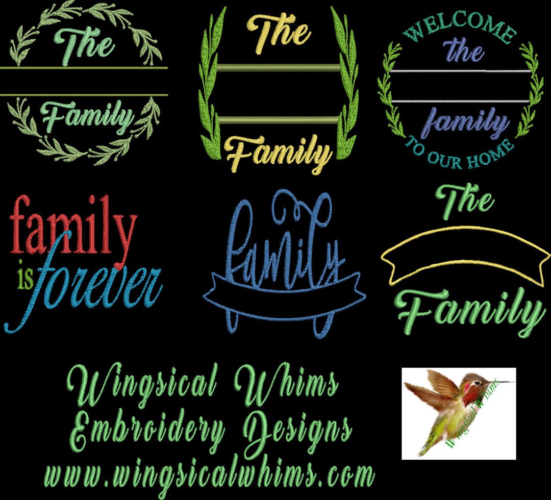 The Family Split and Banner Design Set Machine Embroidery Designs Word ...