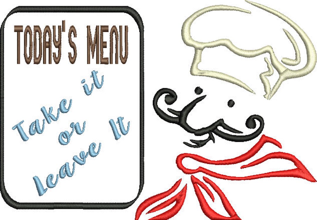Today's Menu With Chef Single Design Machine Embroidery Design Kitchen ...