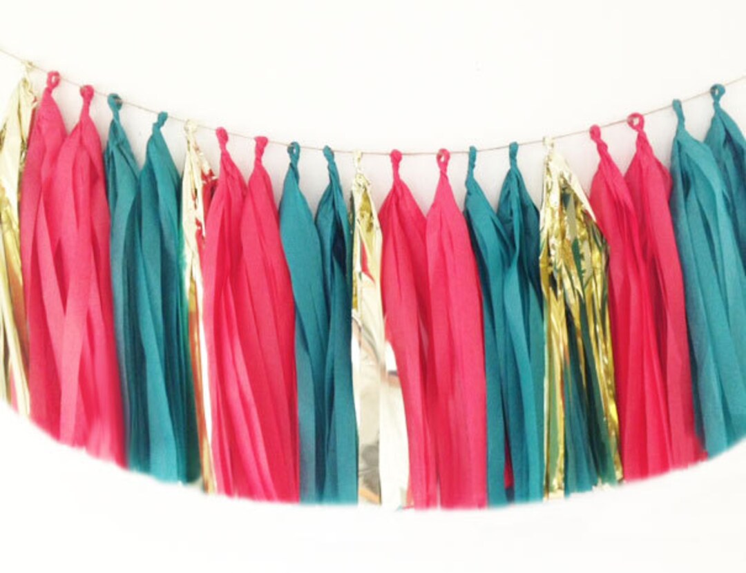 Red, Green and Gold Tassel Garland , Tissue Tassel Garland, Holiday ...