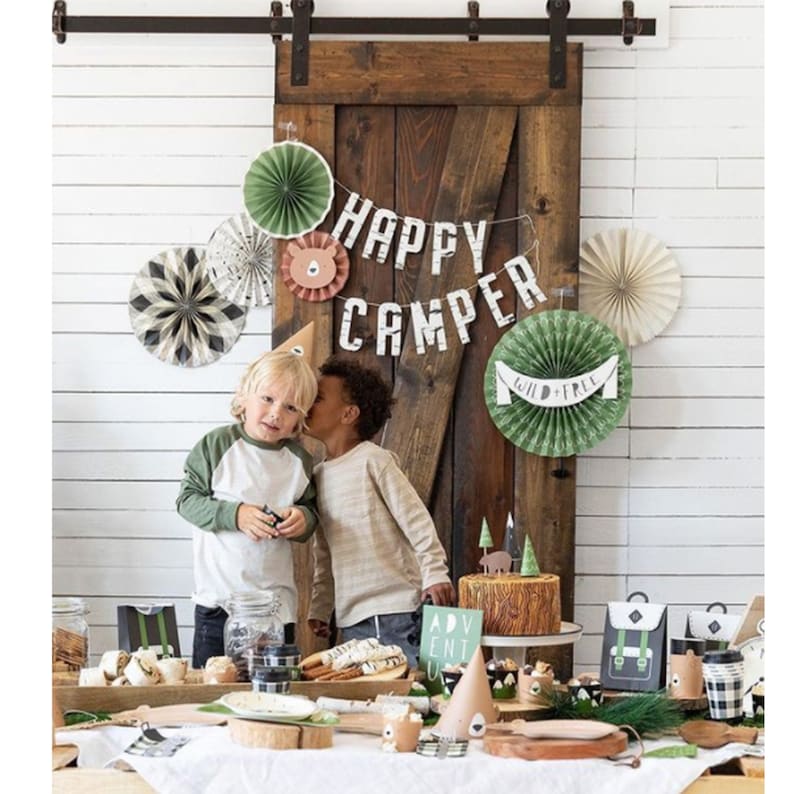 Adventure Party Fans, One Happy Camper, Wild Camp Theme Decor, Woods ...