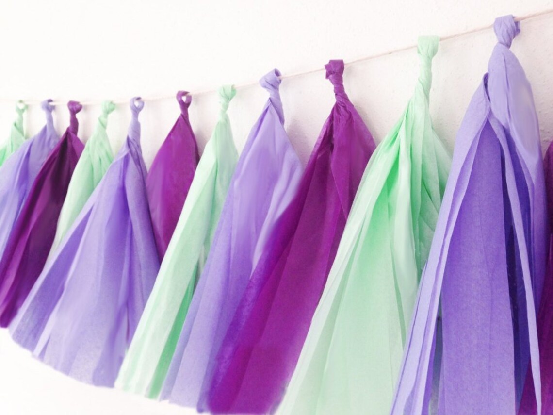 Purple Tassel Garland, Tissue Garland in Purple, Lavender and Metallic ...