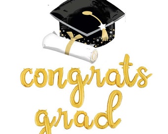 CONGRATS Cursive Balloon Banner W/ Custom Name Cursive Letter - Etsy