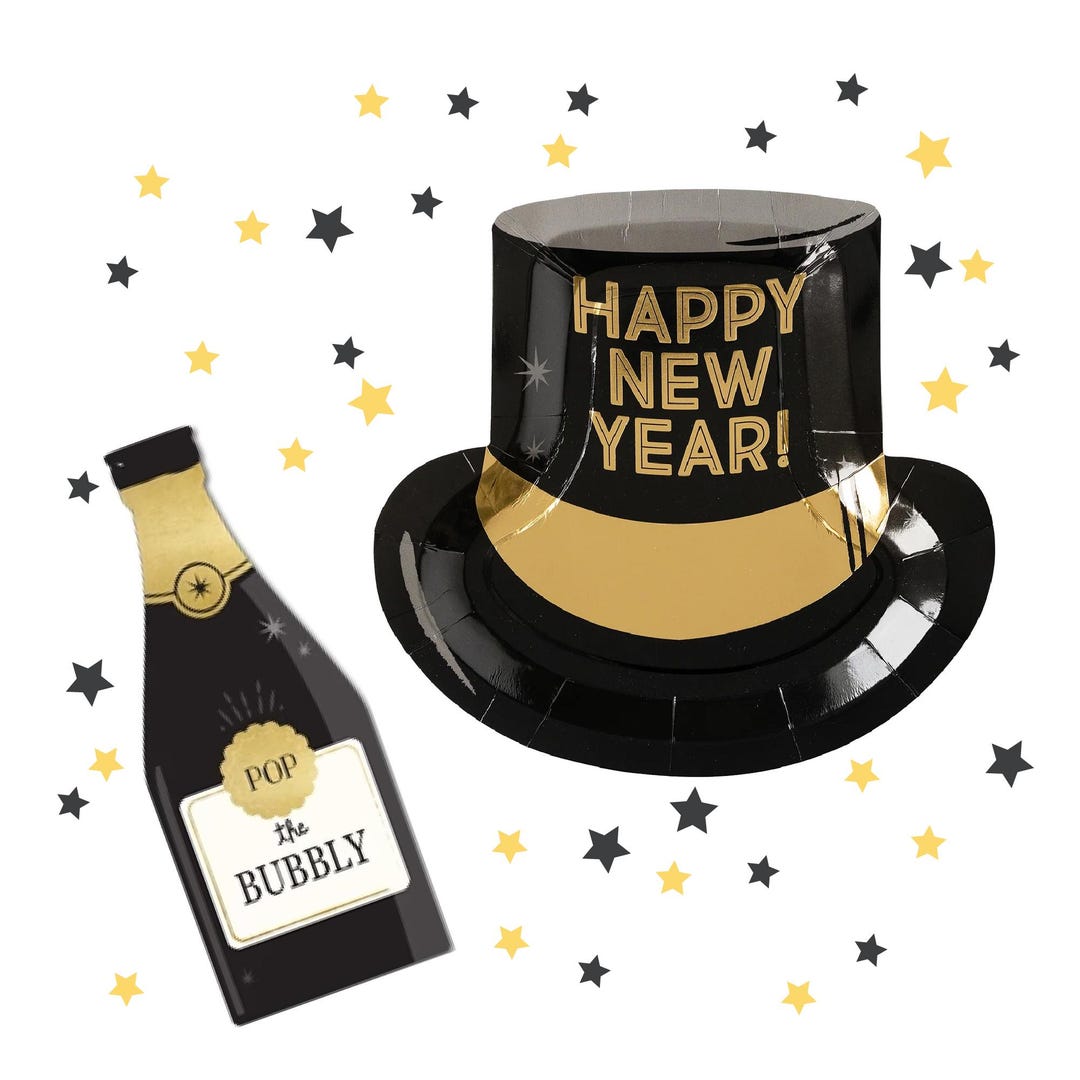 New Year's Eve 2026 Party Paper Plates and Napkins, Top Hat and ...