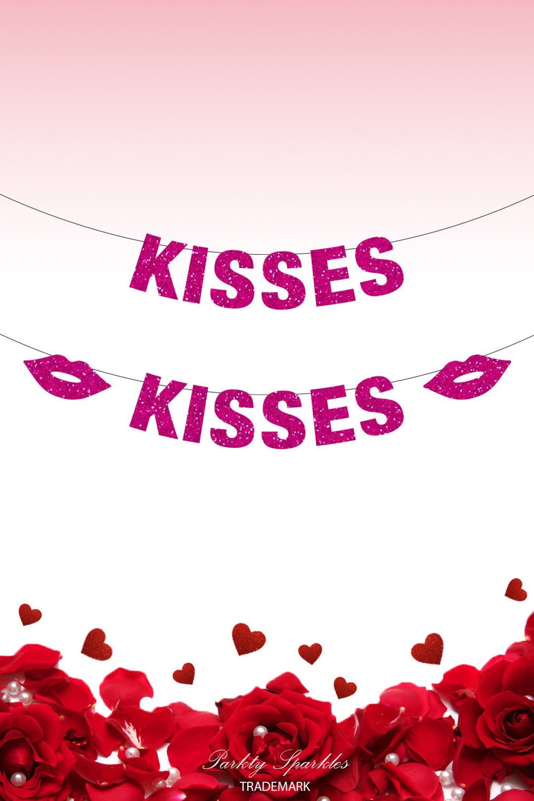 Kisses Banner, Valentines Party Decor, Lips Decorations, Love Banner ...