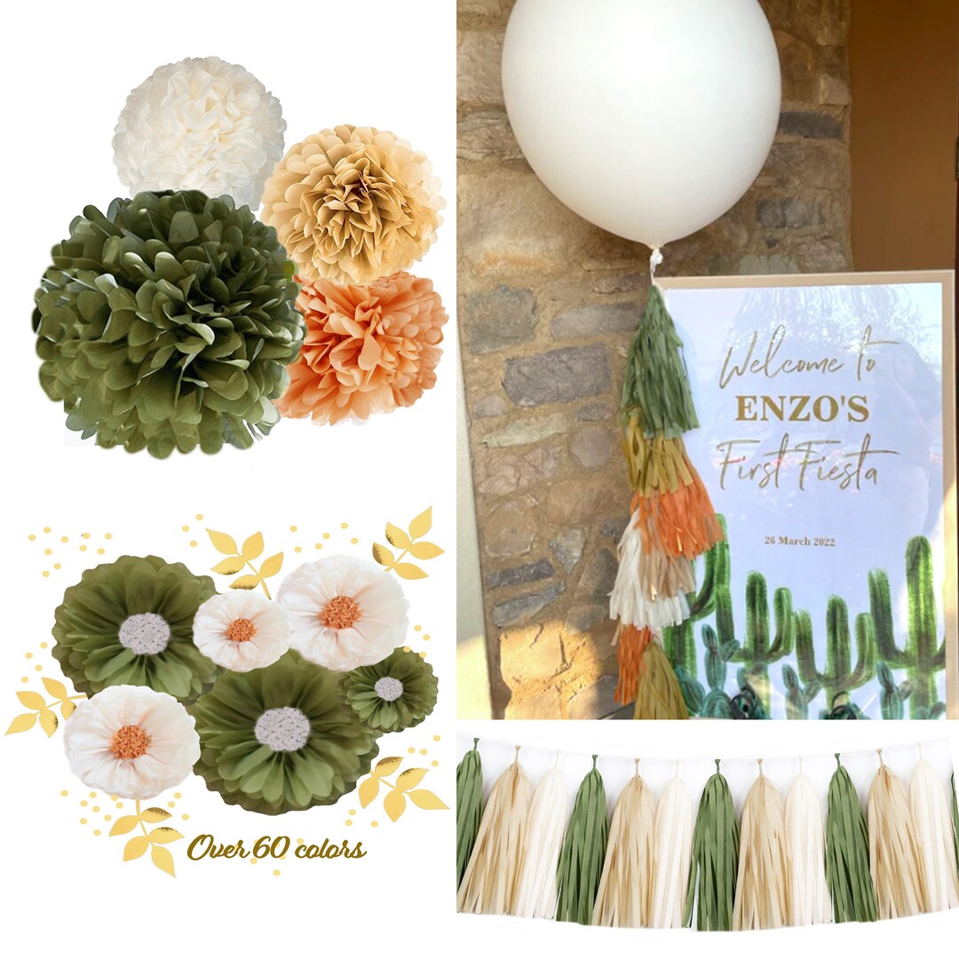 Boho Natural Party Decorations, Sage Poms, Olive Tassels, Eucalyptus ...