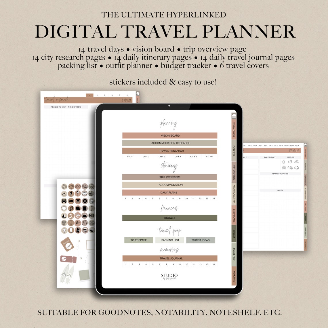 Digital Travel Planner Goodnotes Planner for Ipad Vacation - Etsy