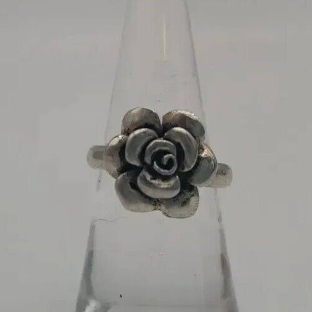 925 Sterling Silver Floral Design Ring, Flower Ring Size 7 Vintage - Etsy