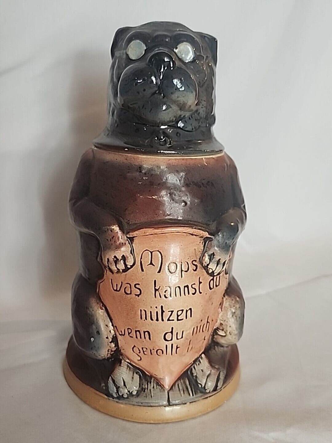 Vintage German Figural Beer Stein Bear W/ Glasses mops Was Kannst Flip ...