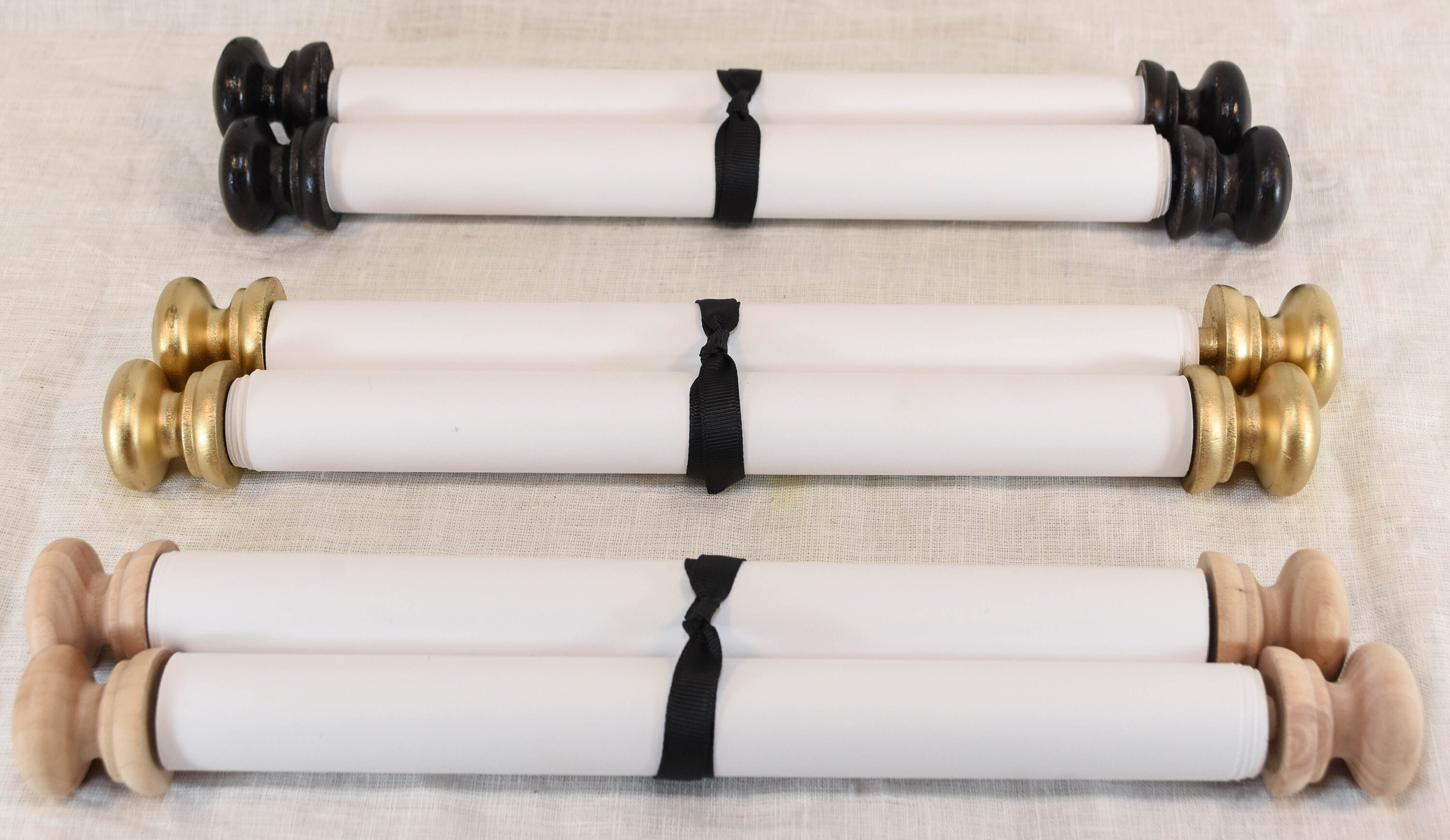 Large Blank Scroll With Large Wooden Knob Spindles; Historic Writing ...