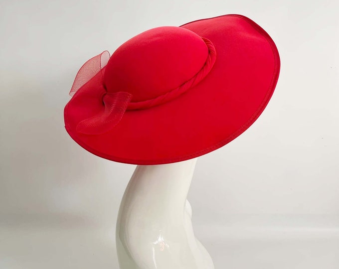 Vintage Formal Hat, Red Hat, Races Hat, Wedding Hat, Ascot Hat, Church ...