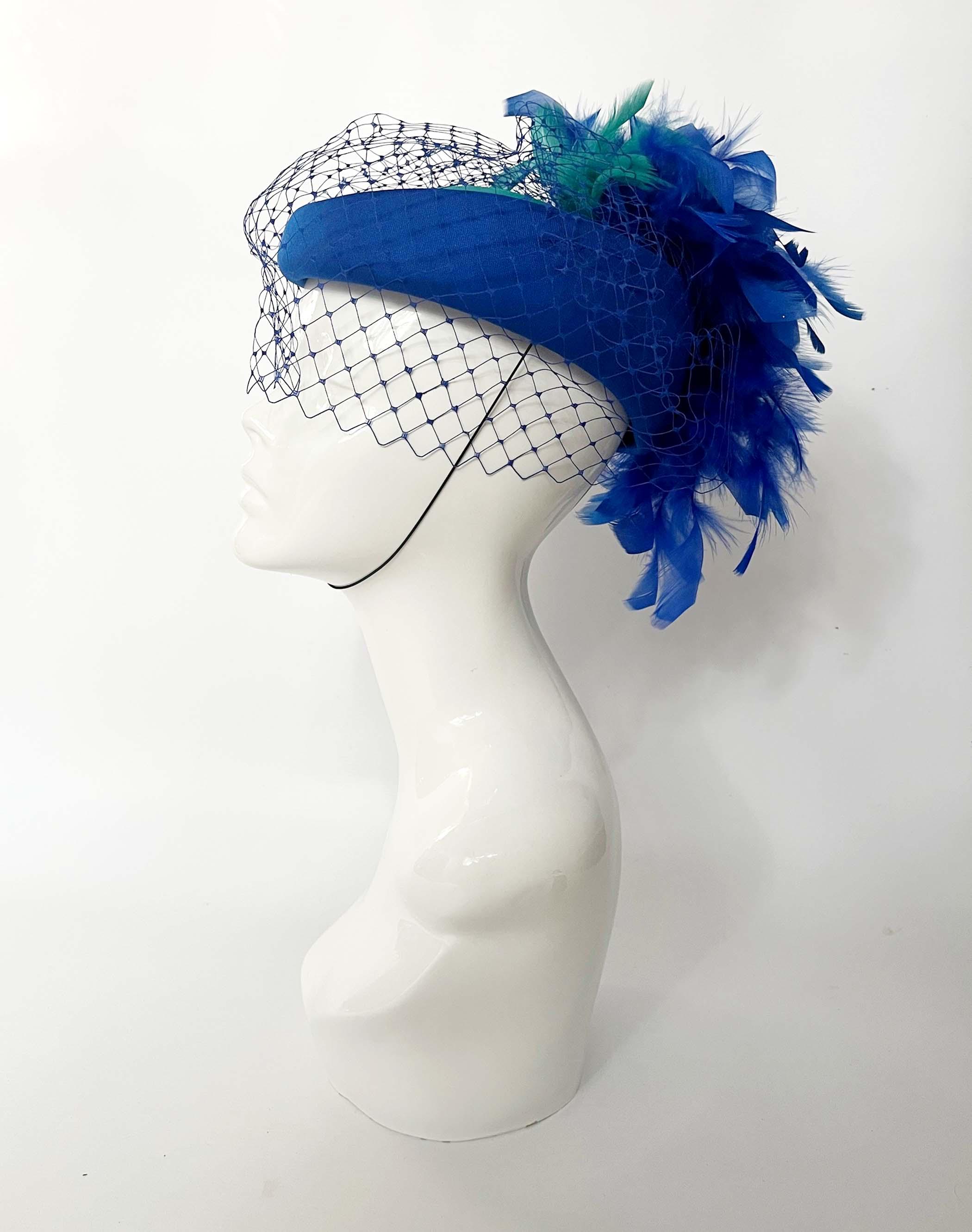 Vintage Cobalt Blue Feather Hat: Made in England, Races Ascot Wedding ...