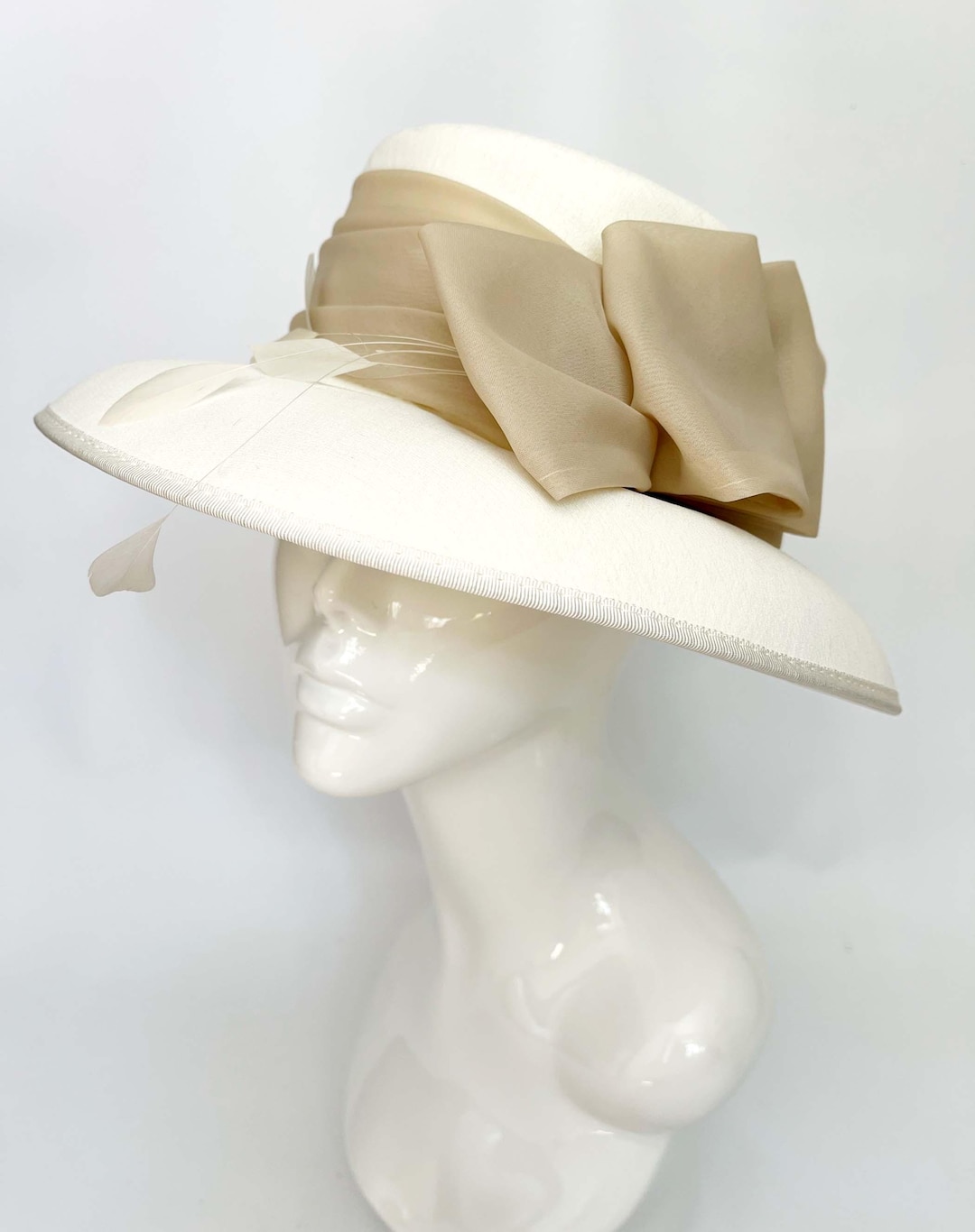 Vintage Formal Light Beige, Classic Hat, Races Hat, Wedding Hat, Ascot ...