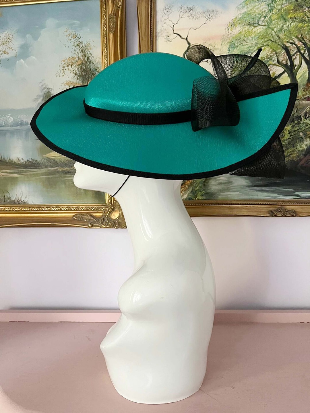 Vintage Formal Hat, Teal Hat, Races Hat, Wedding Hat, Ascot Hat, Church ...