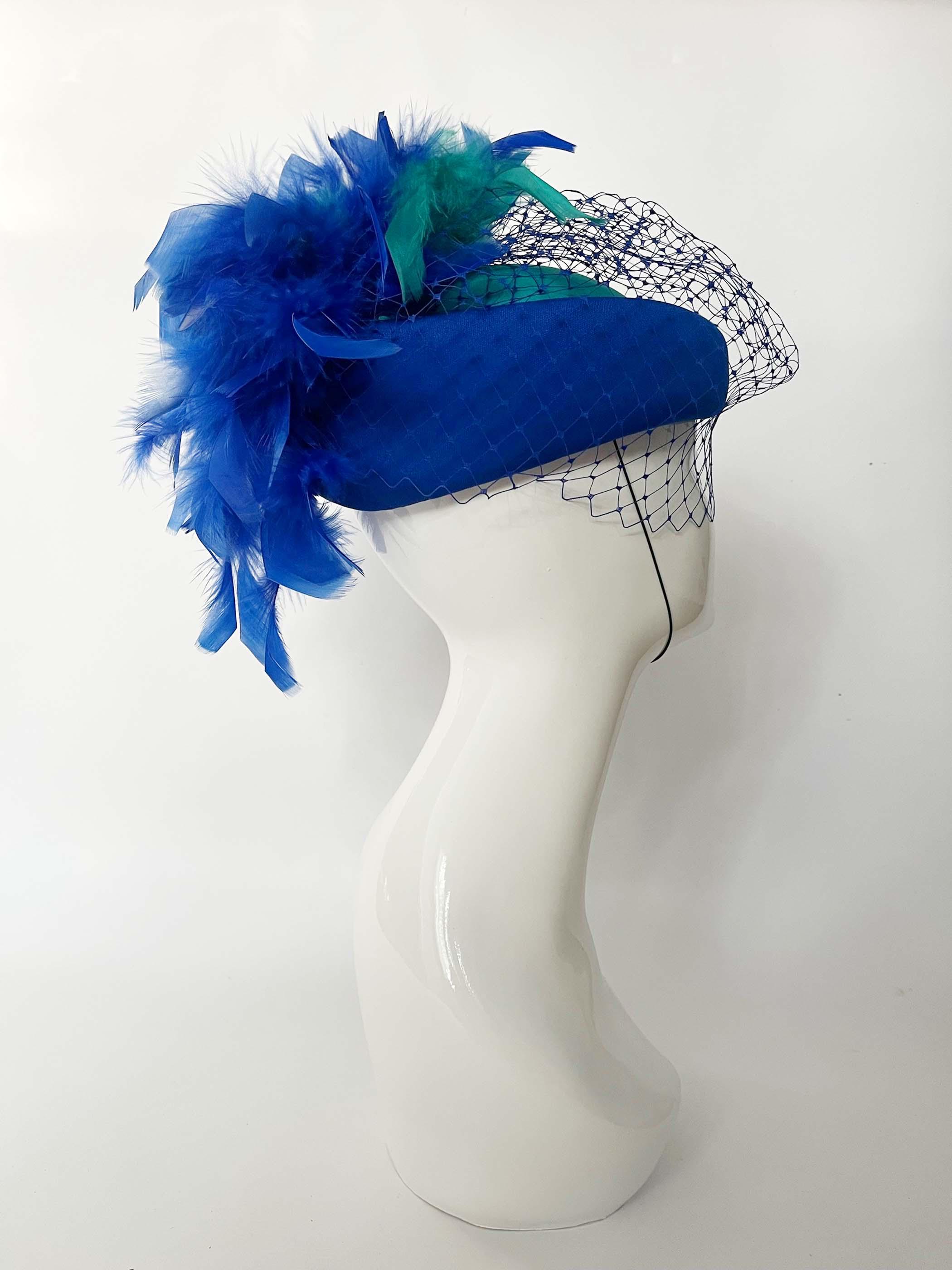 Vintage Cobalt Blue Feather Hat: Made in England, Races Ascot Wedding ...