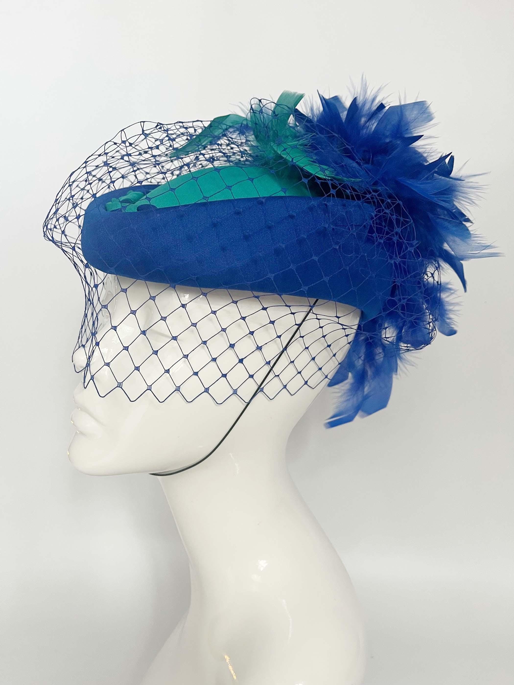 Vintage Cobalt Blue Feather Hat: Made in England, Races Ascot Wedding ...