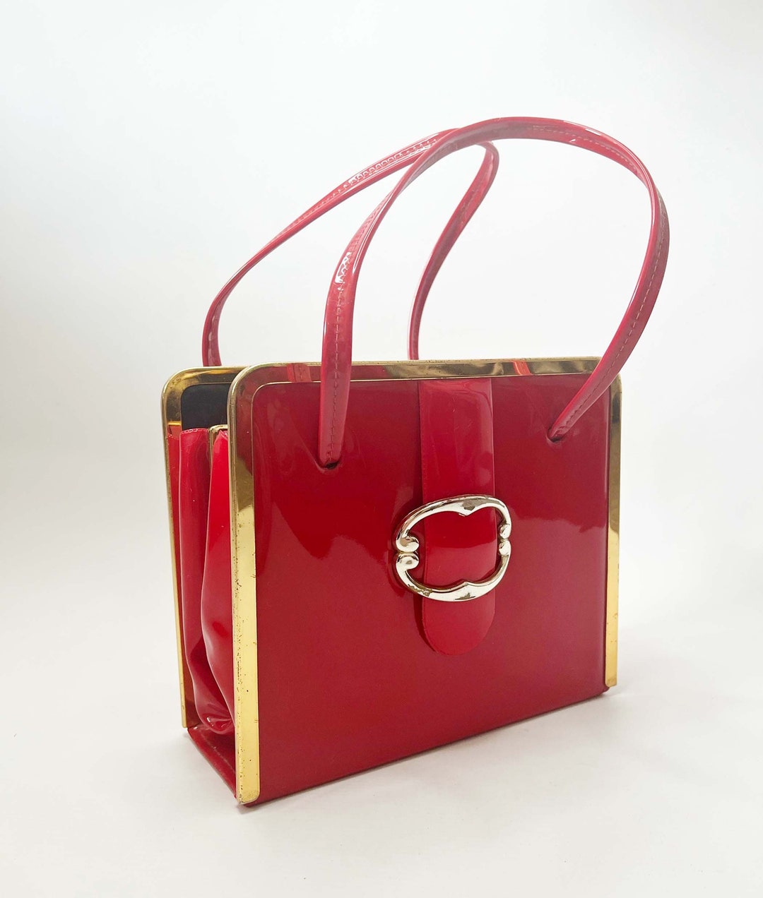 Vintage Red Faux Leather Handbag, Vintage Bag, Vintage 50s Purse, 1950s ...