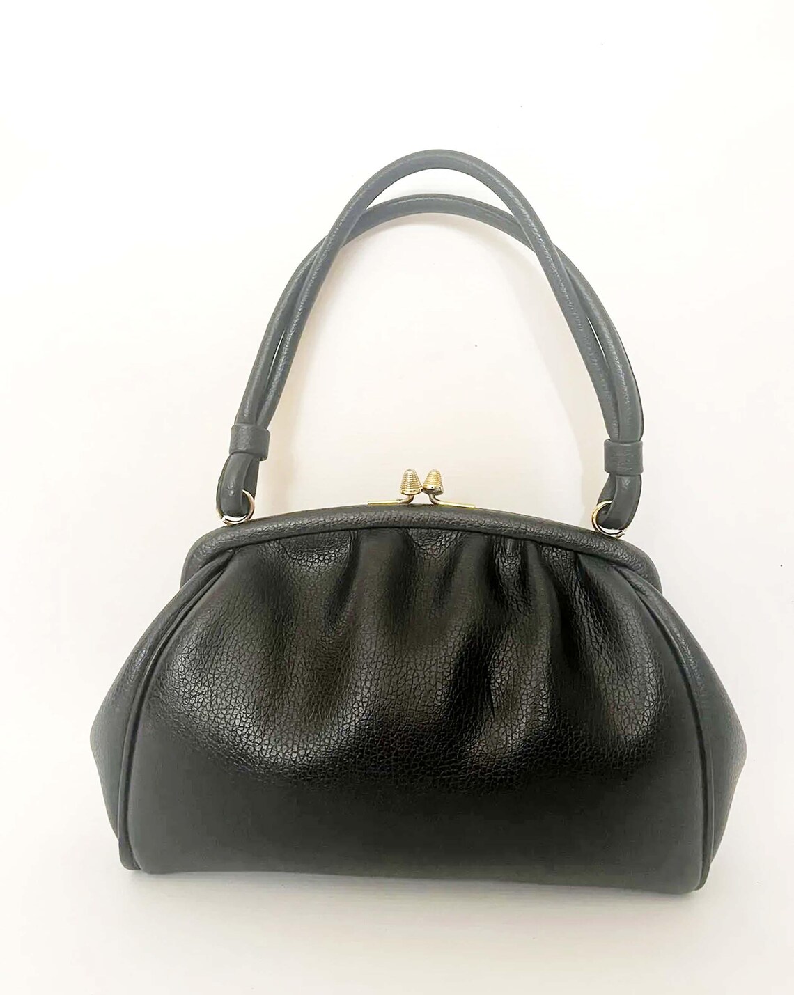 Vintage Black Leather Handbag: 1950s Style Evening Bag, Made in England ...