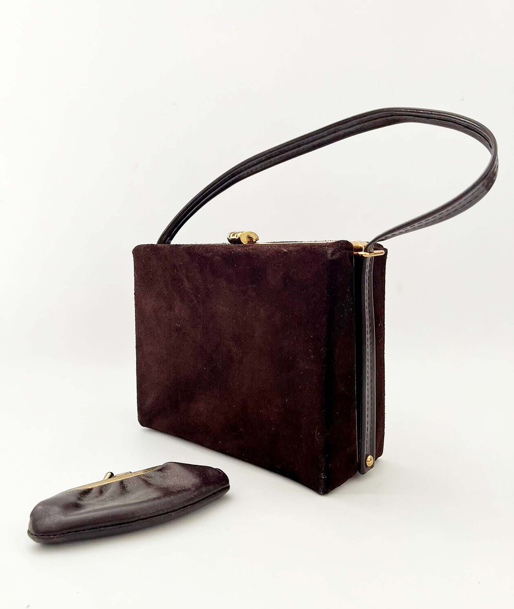 Vintage Real Suede and Leather Brown Handbag, Vintage Bag, Vintage 50s ...