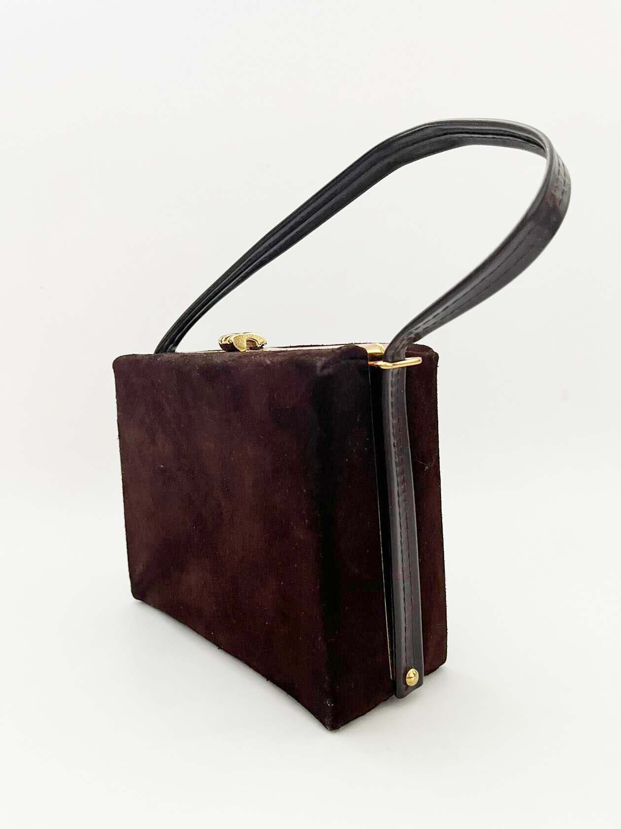 Vintage Real Suede and Leather Brown Handbag, Vintage Bag, Vintage 50s ...