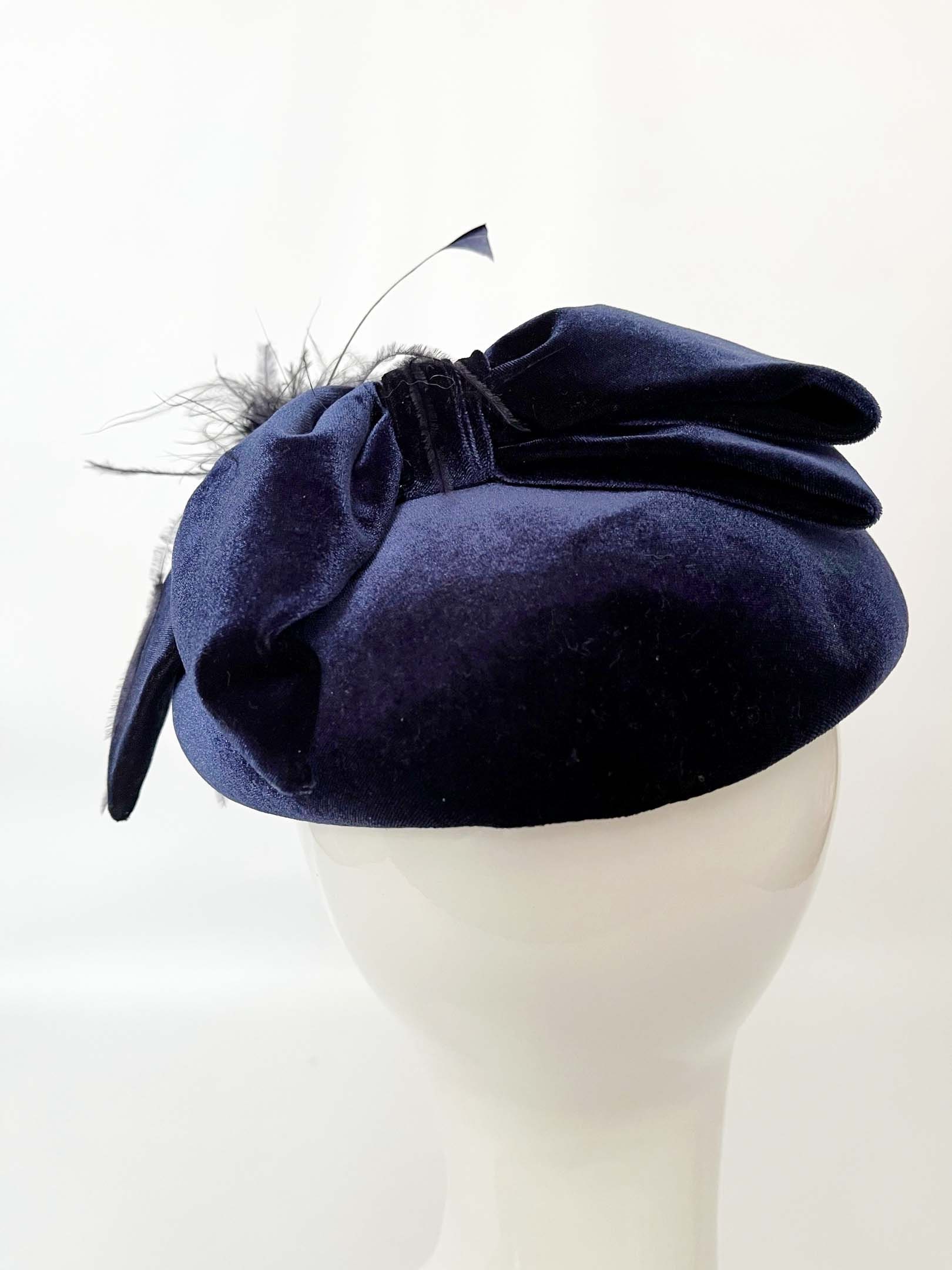 Vintage Formal Hat, Dark Navy Colour Velvet Hat, Races Hat, Wedding Hat ...